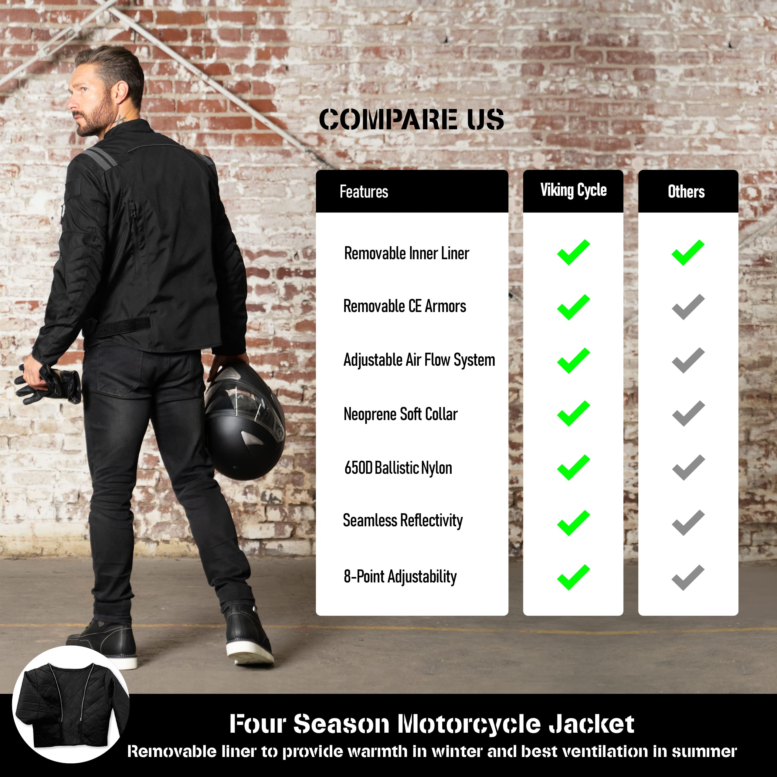 Nomad Motorcycle Jacket for Men, Ironborn Biker Jacket, Cruiser Sportsbike Enduro Mens Riding Jacket with Armor Protection (Small, Black)