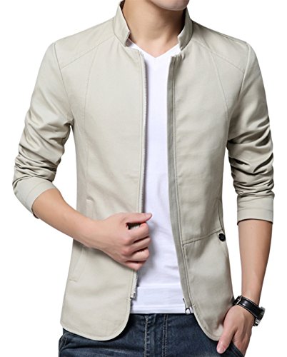 XueYin Men's Cotton Lightweight Slim Fit Jacket Casual Wear(White,XS Size)