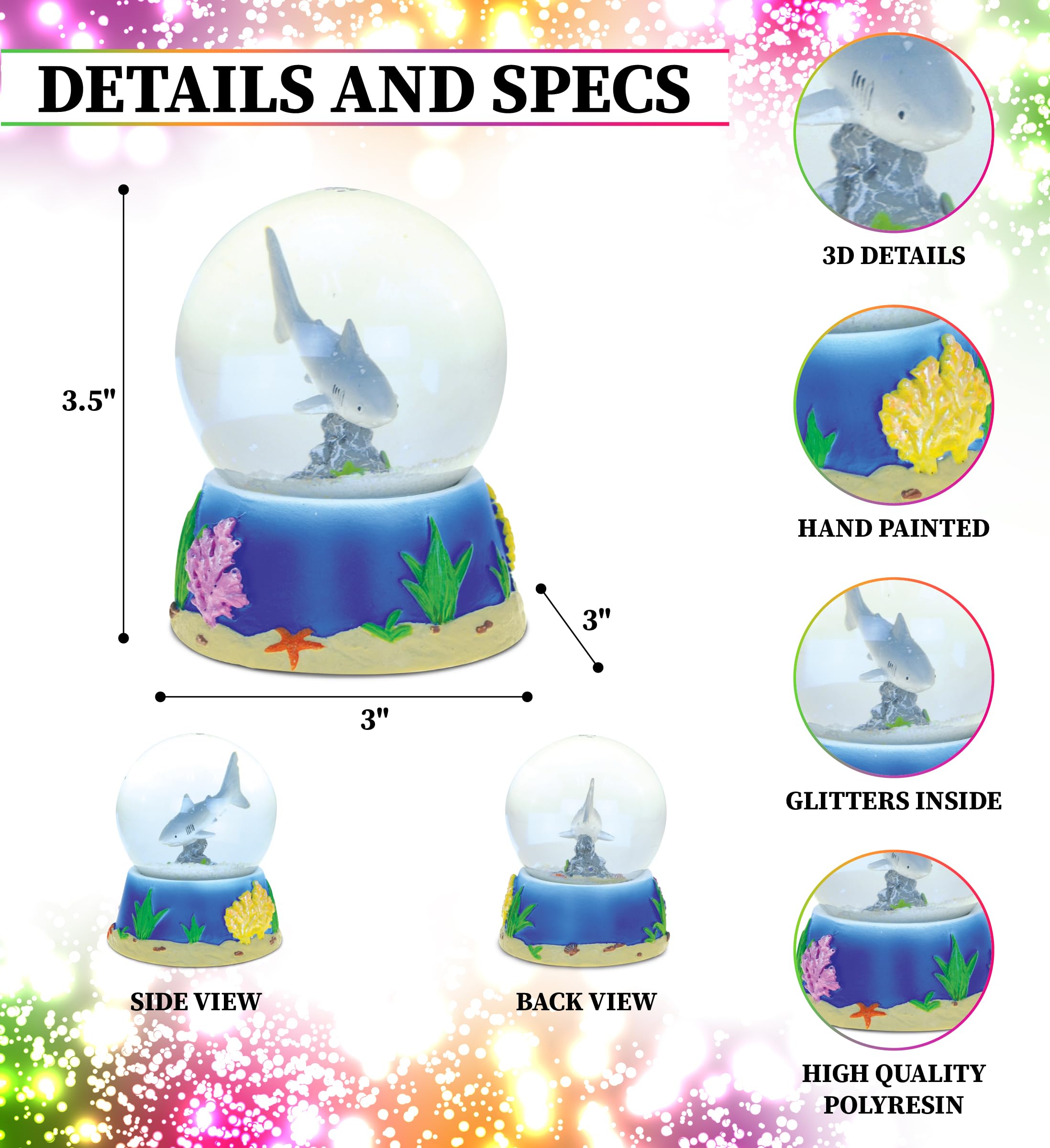 Puzzled Great White Shark Snow Globe - Elegant Sparkly Water Globe with Sparkling Glitter Inside The Animal Snow Globe Figure, Collectible Shark Decor Snow Globe Figurines for Birthdays, Christmas