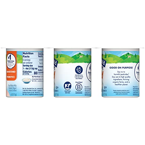 Stonyfield Organic YoBaby Whole Milk Baby Yogurt Cups with Probiotics, Plain, 4 Oz, 6 Pack