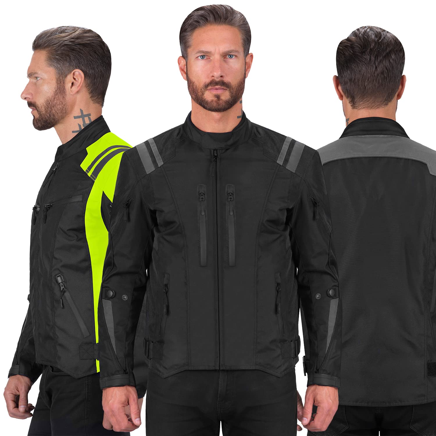 Nomad Motorcycle Jacket for Men, Ironborn Biker Jacket, Cruiser Sportsbike Enduro Mens Riding Jacket with Armor Protection (Small, Black)