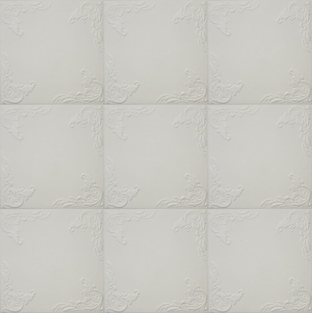 Euro-Deco Ceilings, Inc. Decorative Styrofoam Glue Up Ceiling Tile R101W 20 x 20 Tin Look White