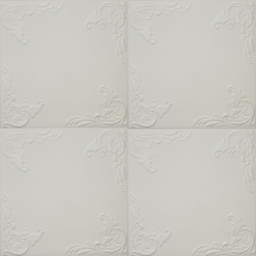 Euro-Deco Ceilings, Inc. Decorative Styrofoam Glue Up Ceiling Tile R101W 20 x 20 Tin Look White