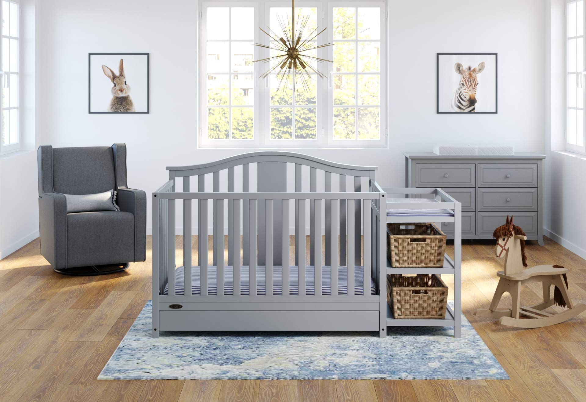 Graco Solano 4-in-1 Convertible Crib and Changer with Drawer (Pebble Gray) – Crib and Changing -Table Combo with Drawer, Includes Changing Pad, Converts to Toddler Bed, Daybed and Full-Size Bed
