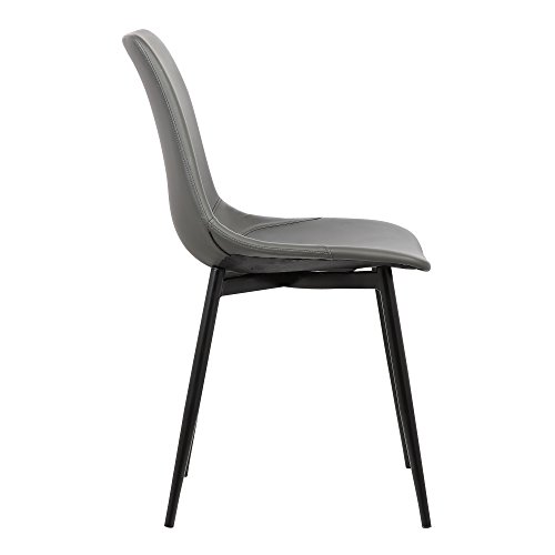 Armen Living Monte Mid Century Modern Dining Accent Chair for Table Kitchen Desk Vanity in Charcoal Gray Faux Leather with Black Metal Legs