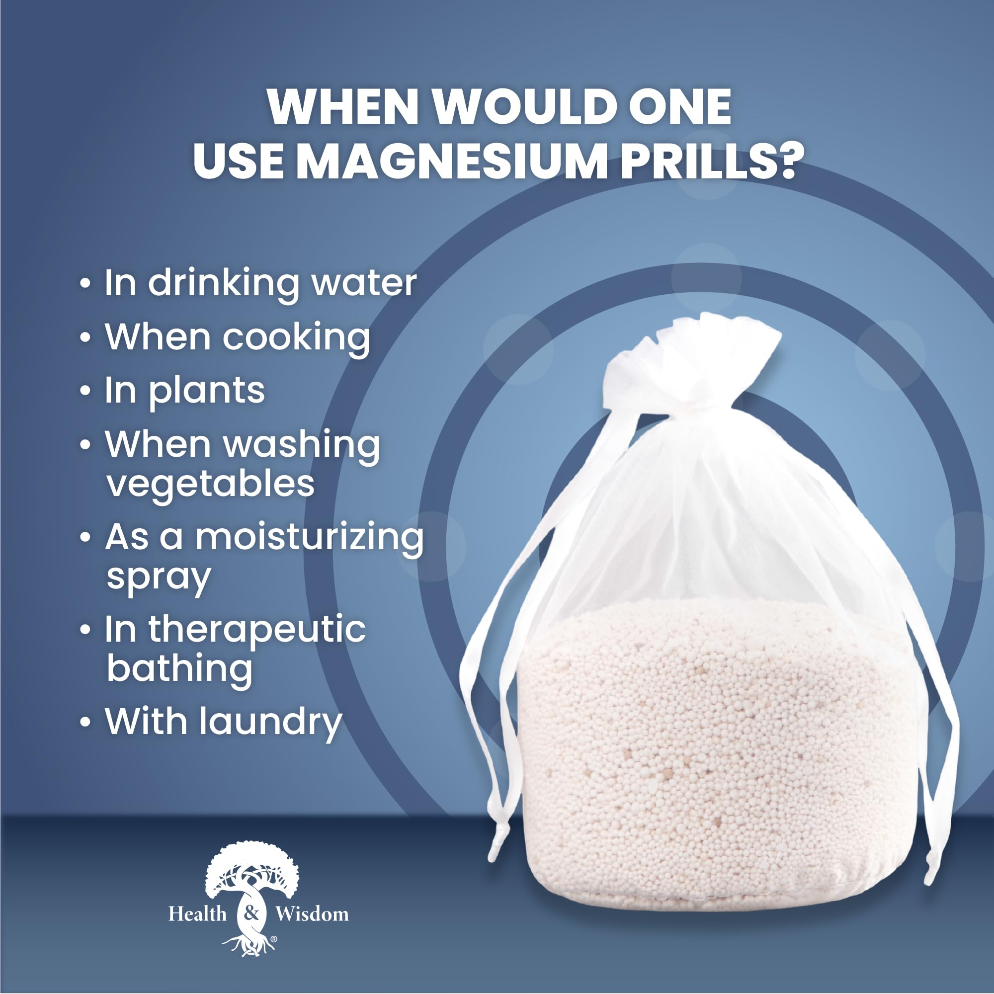 Health and Wisdom Magnesium Prills Bath Ball - Structured Water Devices, Magnesium Laundry Beads, Deionized Water, Mineral Magnesium Soak - 32 oz