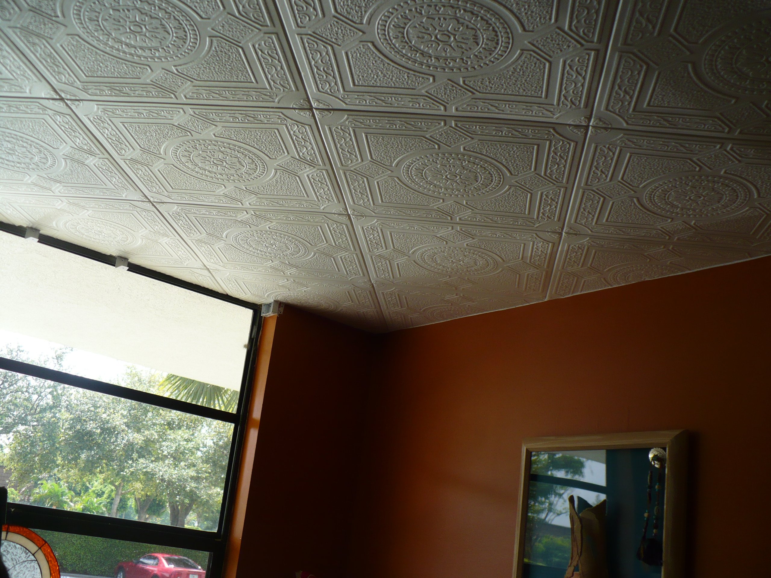 Lima R30W 20 x 20 Tin Looking Styrofoam Glue Up White Ceiling Tile by Euro-Deco Ceilings, Inc.