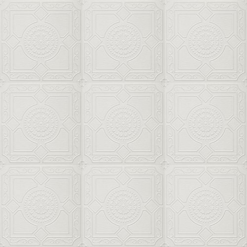 Lima R30W 20 x 20 Tin Looking Styrofoam Glue Up White Ceiling Tile by Euro-Deco Ceilings, Inc.