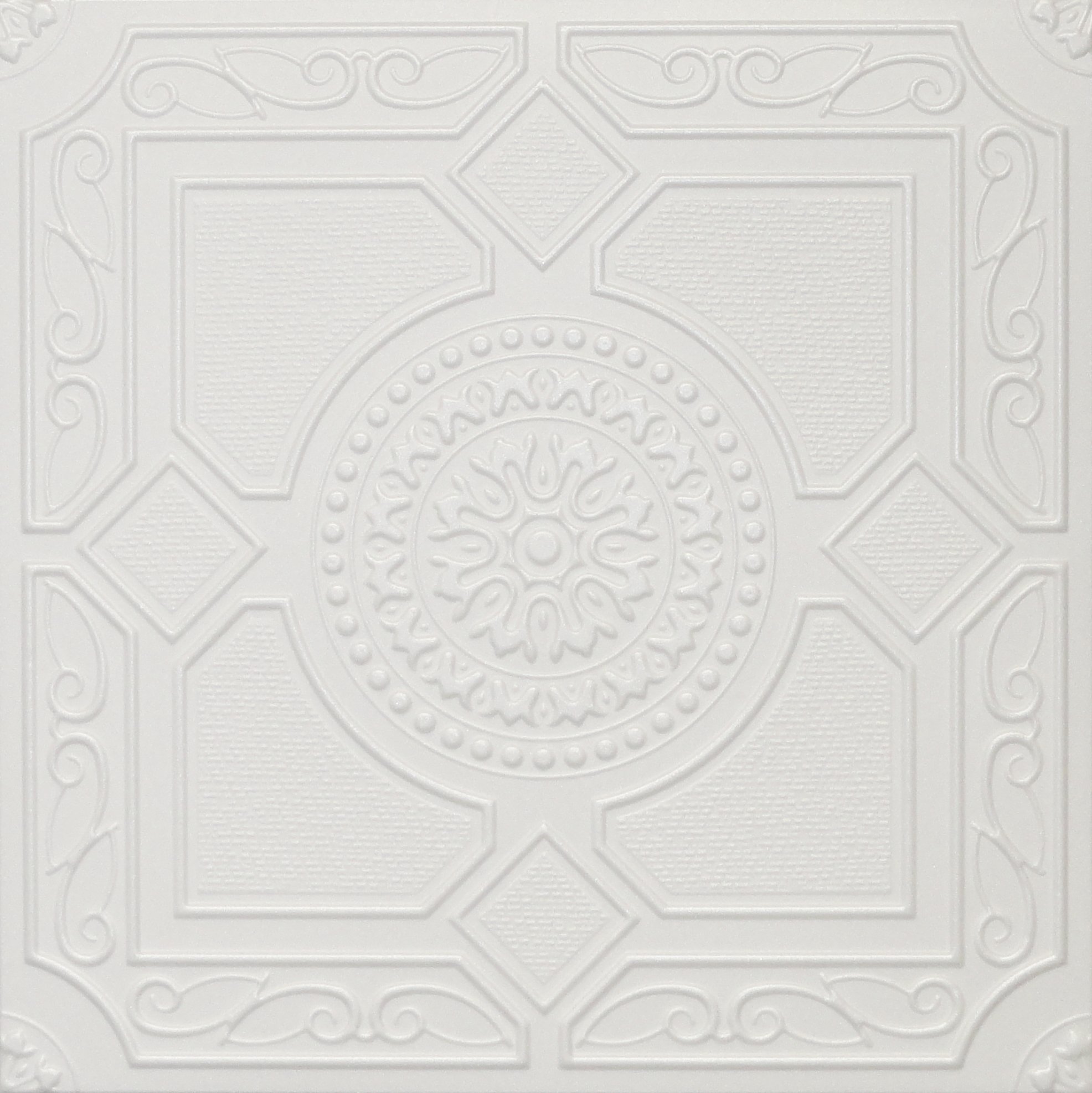 Lima R30W 20 x 20 Tin Looking Styrofoam Glue Up White Ceiling Tile by Euro-Deco Ceilings, Inc.