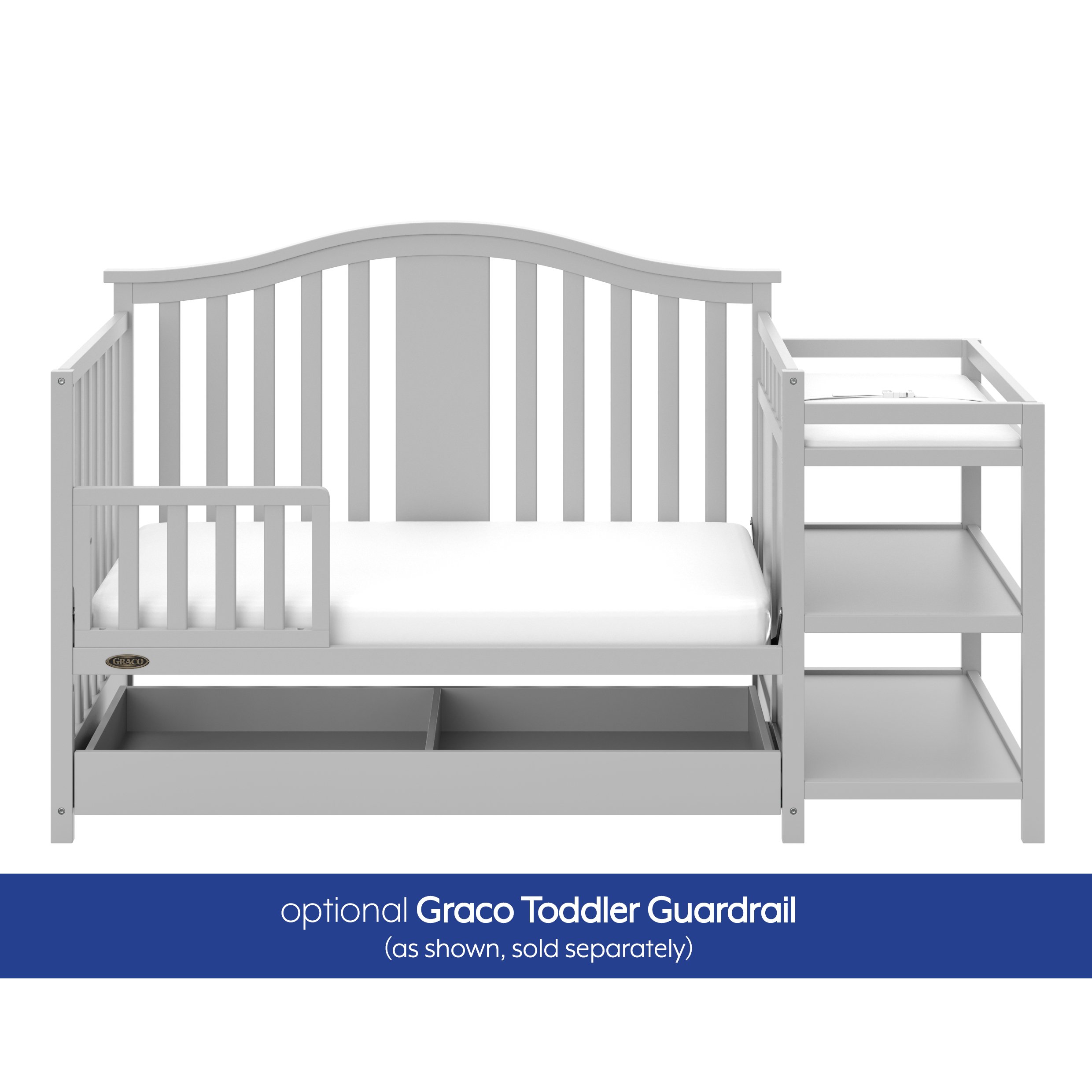 Graco Solano 4-in-1 Convertible Crib and Changer with Drawer (Pebble Gray) – Crib and Changing -Table Combo with Drawer, Includes Changing Pad, Converts to Toddler Bed, Daybed and Full-Size Bed