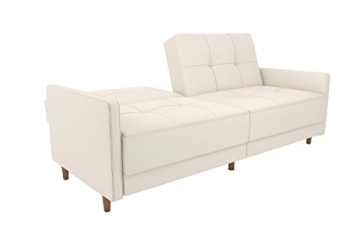 DHP Andora 76 Inch Futon Sofa Bed in Faux Leather, Modern Upholstered Couch Sleeper with Button Tufted Back and Seat, White