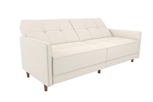 DHP Andora 76 Inch Futon Sofa Bed in Faux Leather, Modern Upholstered Couch Sleeper with Button Tufted Back and Seat, White