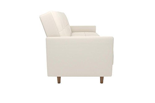 DHP Andora 76 Inch Futon Sofa Bed in Faux Leather, Modern Upholstered Couch Sleeper with Button Tufted Back and Seat, White
