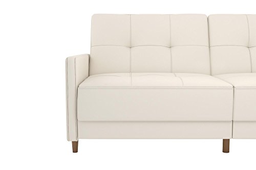DHP Andora 76 Inch Futon Sofa Bed in Faux Leather, Modern Upholstered Couch Sleeper with Button Tufted Back and Seat, White