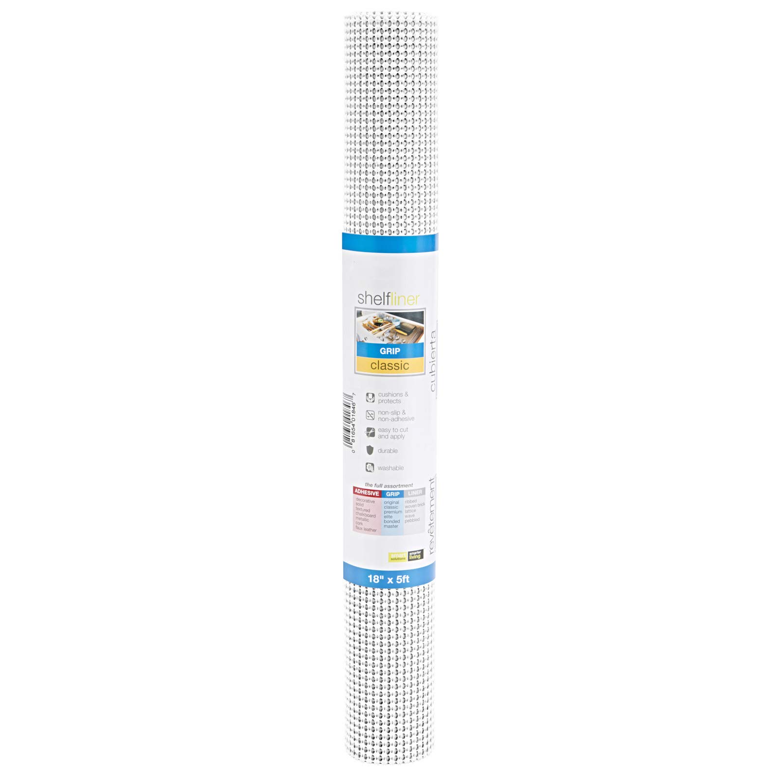 Smart Design Classic Grip Shelf Liner – 18in x 5ft – Non-Adhesive Drawer Liner with Strong Grip Helps Protect and Personalize Your Home Organization and Storage – White