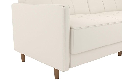 DHP Andora 76 Inch Futon Sofa Bed in Faux Leather, Modern Upholstered Couch Sleeper with Button Tufted Back and Seat, White