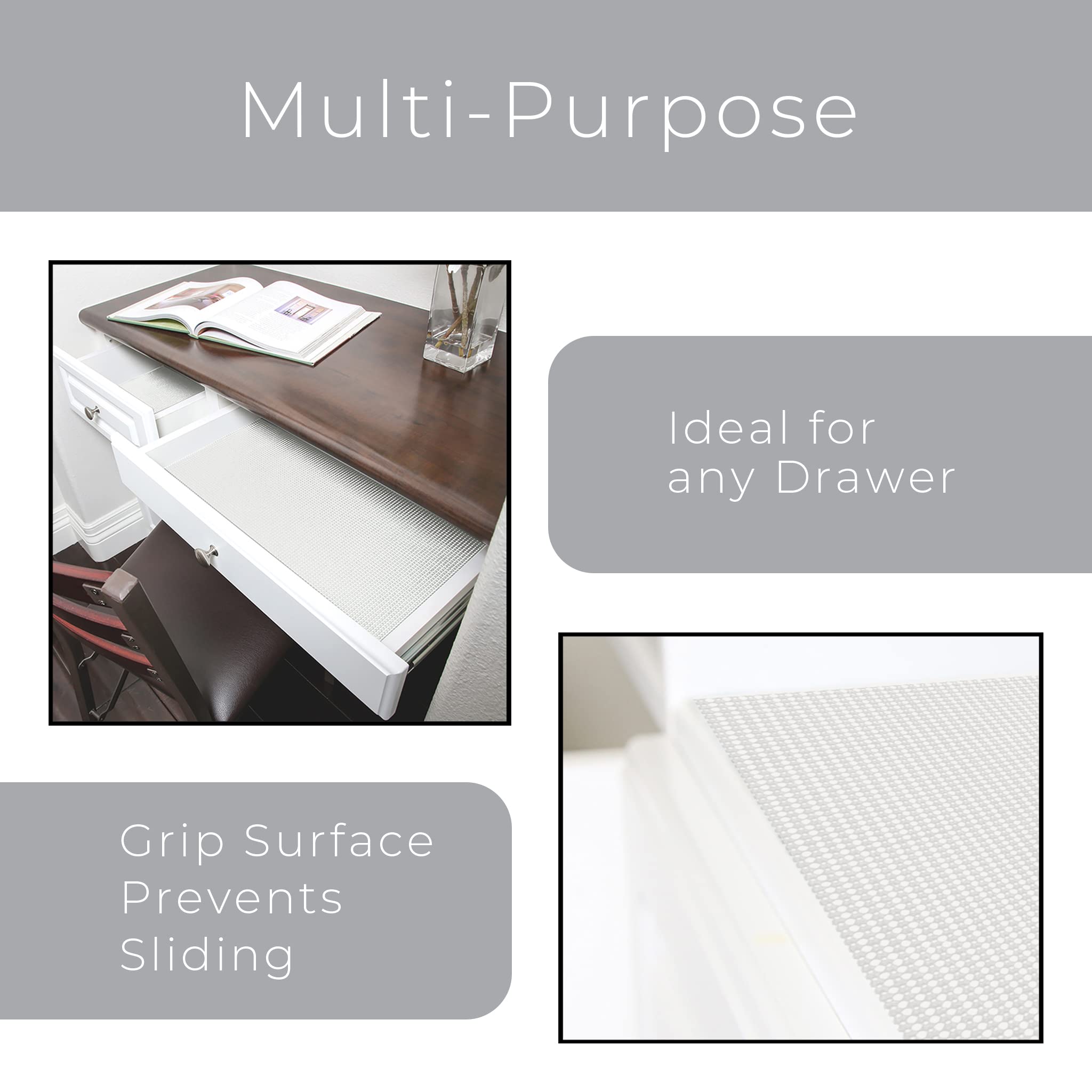 Smart Design Classic Grip Shelf Liner – 18in x 5ft – Non-Adhesive Drawer Liner with Strong Grip Helps Protect and Personalize Your Home Organization and Storage – White