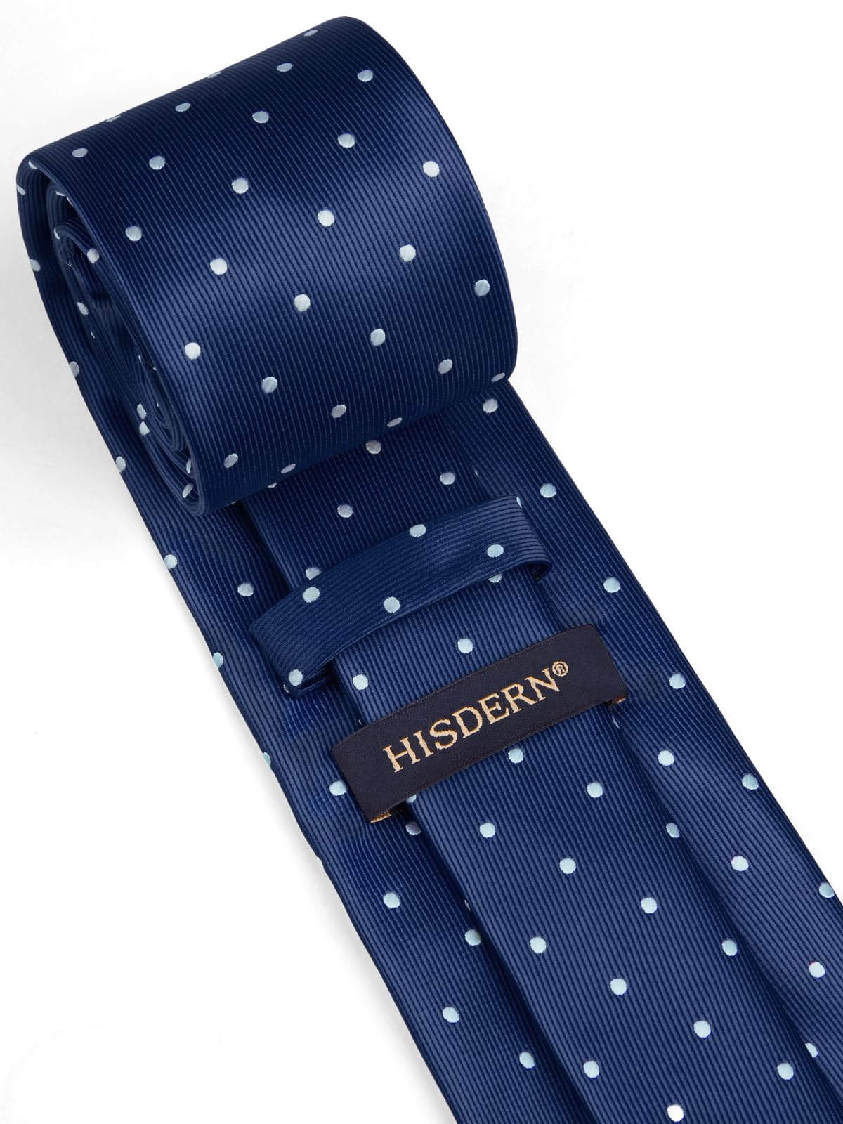 HISDERN Navy Blue Ties for Men Formal Business Woven Silk Tie and Pocket Square Classic Polka Dot Ties for Men Wedding Party Neckties Handkerchief Set