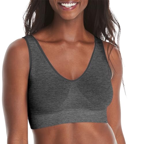 Hanes Women's Cozy Seamless Wire-Free Bra, Gravel Grey Heather, X-Large