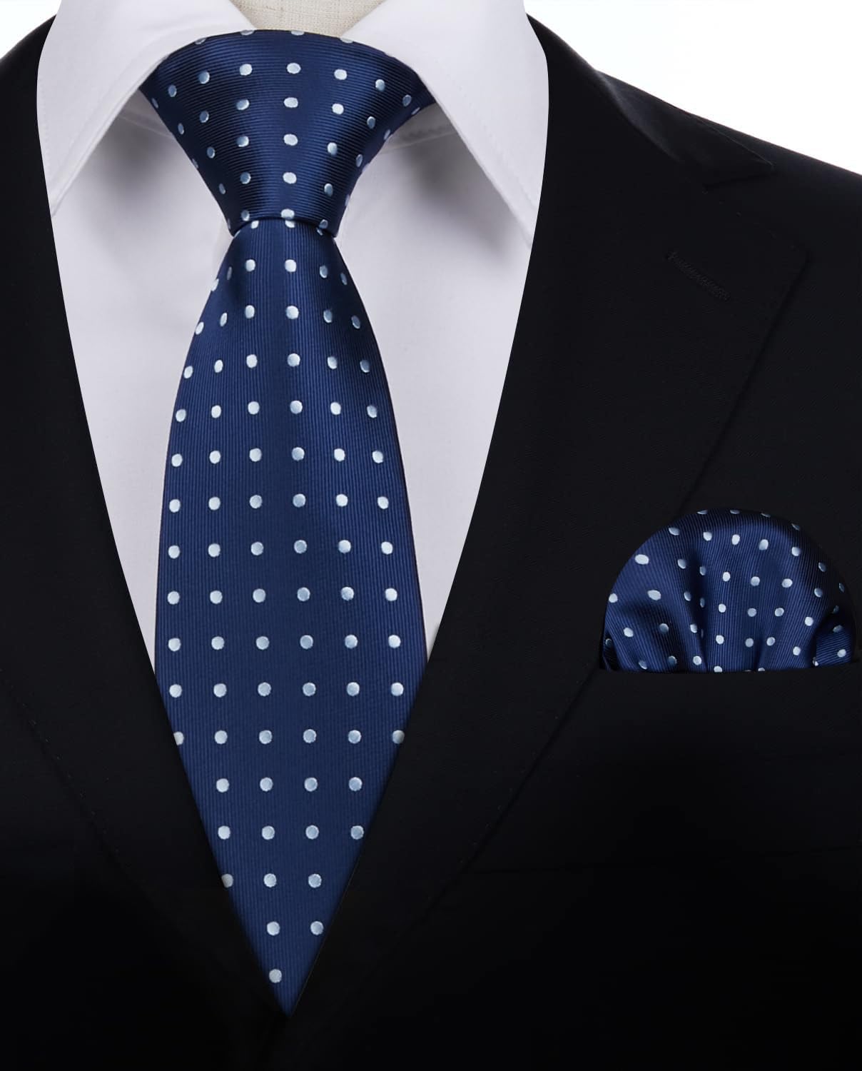HISDERN Navy Blue Ties for Men Formal Business Woven Silk Tie and Pocket Square Classic Polka Dot Ties for Men Wedding Party Neckties Handkerchief Set