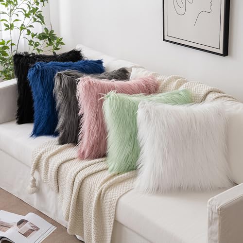 MIULEE Pack of 2 Decorative Faux Fur Throw Pillow Covers New Luxury Series Style Fluffy Pillow Case Cushion Cover for Sofa Bedroom Car White 18 x 18 Inch