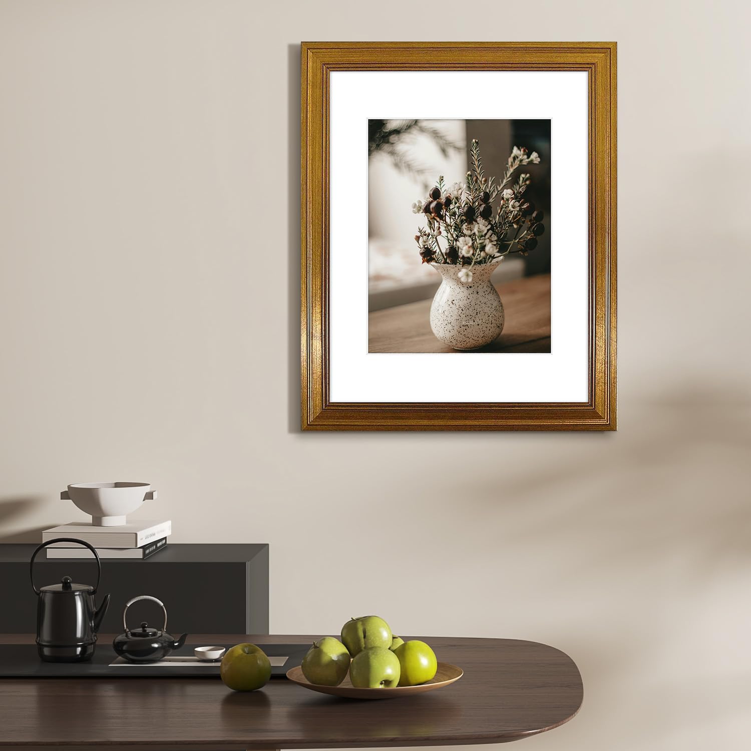Golden State Art, 11x14 Photo Frame with White Mat for 8x10 Pictures & Real Glass, 1.25-Inch Wide, Dark Gold