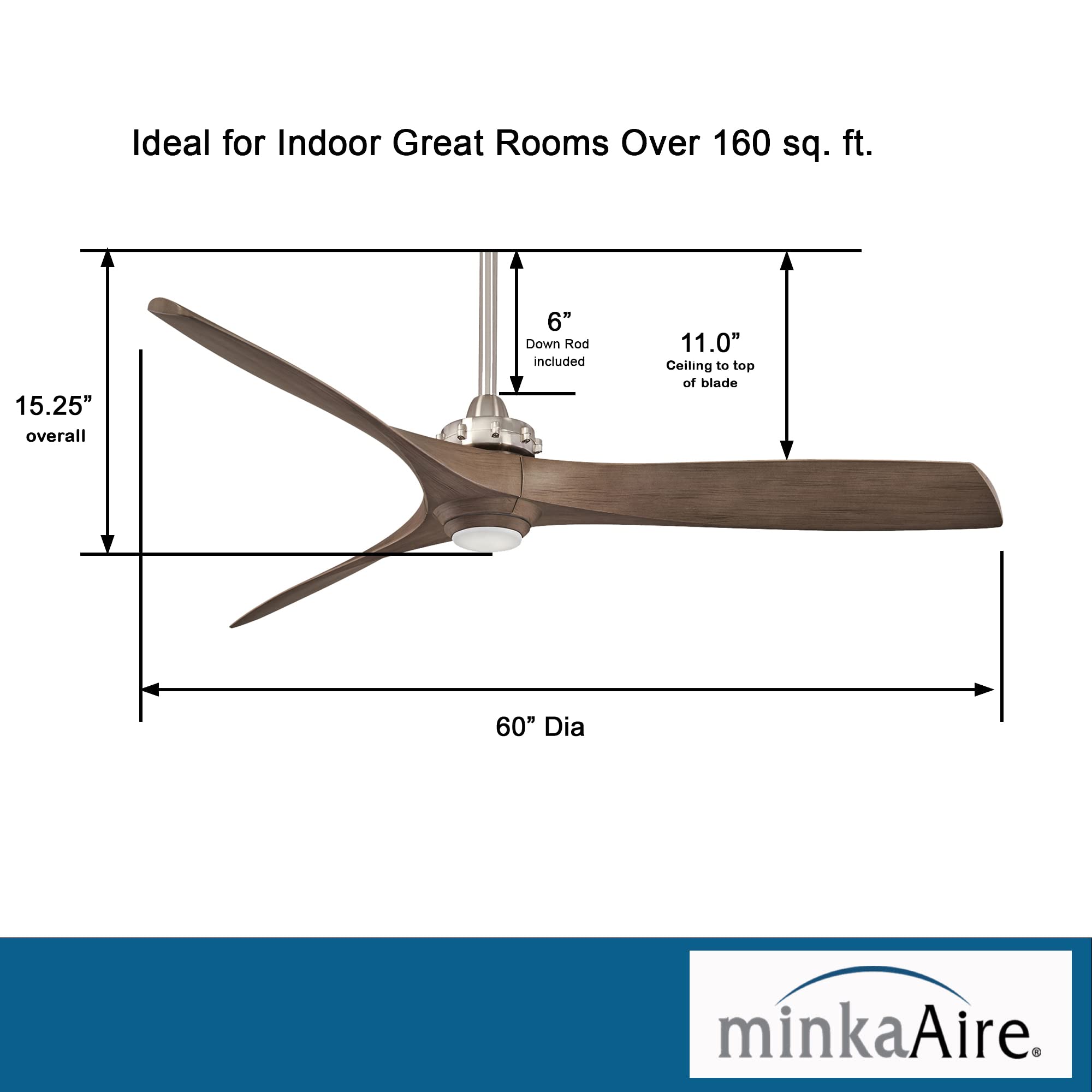 MINKA-AIRE F853L-BN/AMP Aviation 60 Inch Ceiling Fan with LED Light and DC Motor in Brushed Nickel Finish and Ash Maple Blades