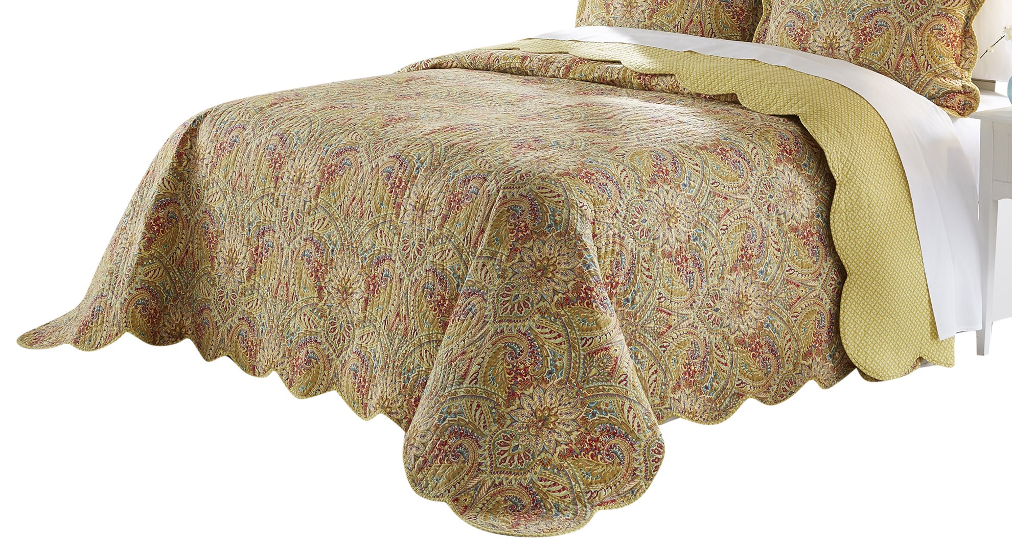 Waverly Swept Away Modern Farmhouse Paisley 3-Piece Reversible Quilt Bedding Bedspread Set, King, Berry