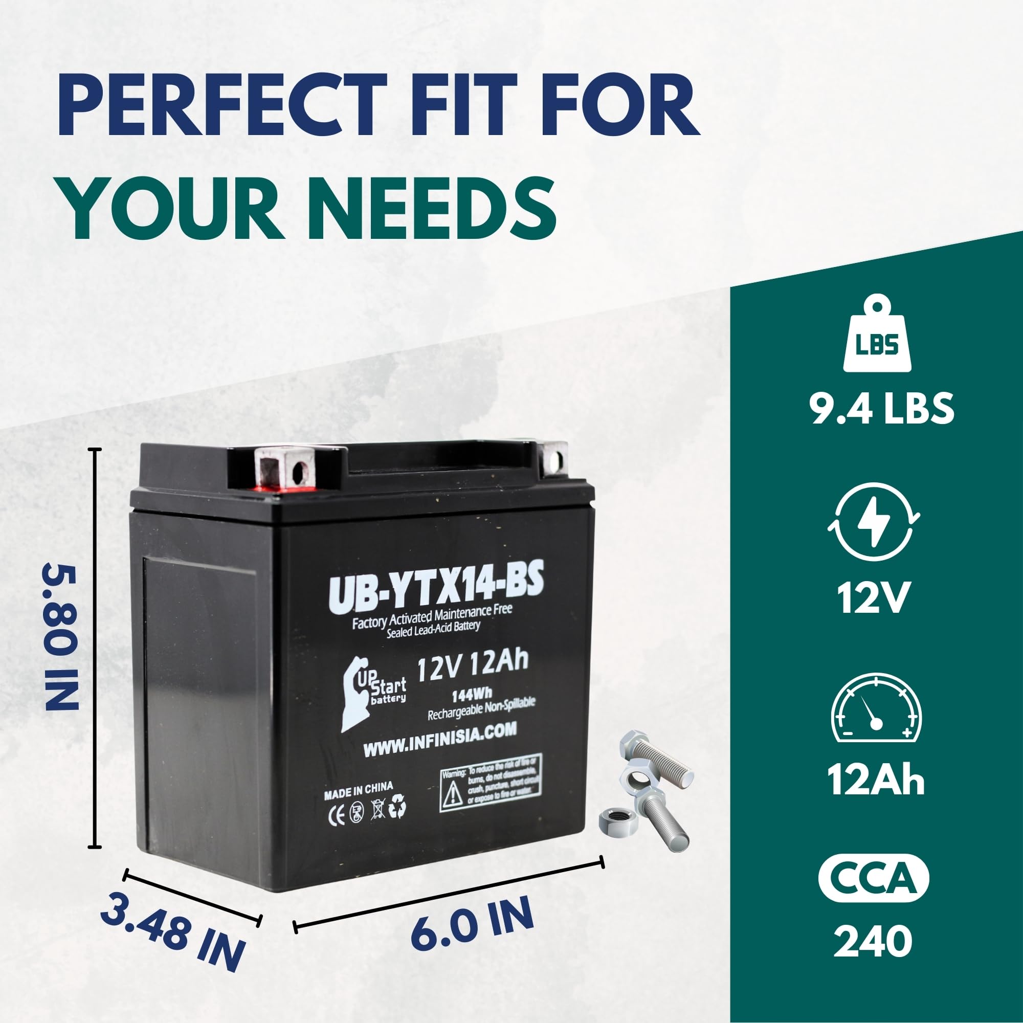 YTX14-BS Replacement For Yamaha Raptor 660 Battery - Compatible With Yamaha Raptor Battery 12 Volt 2001-2005 - Fits YFM660RN, RT, RP, RR, RL, RS Raptor 660R 660CC ATV Quad- 12V 12AH Maintenance Free