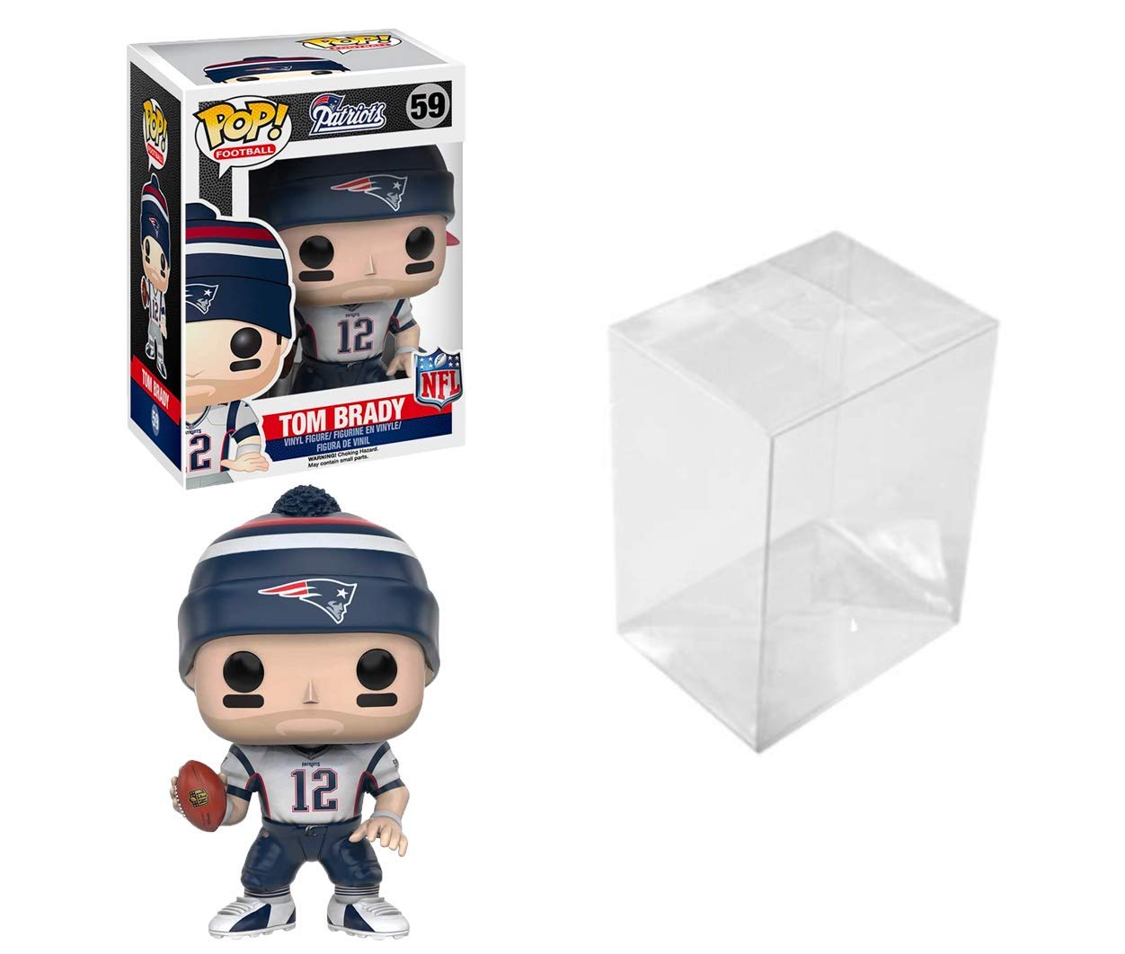 Tom Brady Pop! Wave 3 - Tom Brady Patriots Pop! Vinyl Figure Bundle with Plastic Box Protector + Football Trading Card
