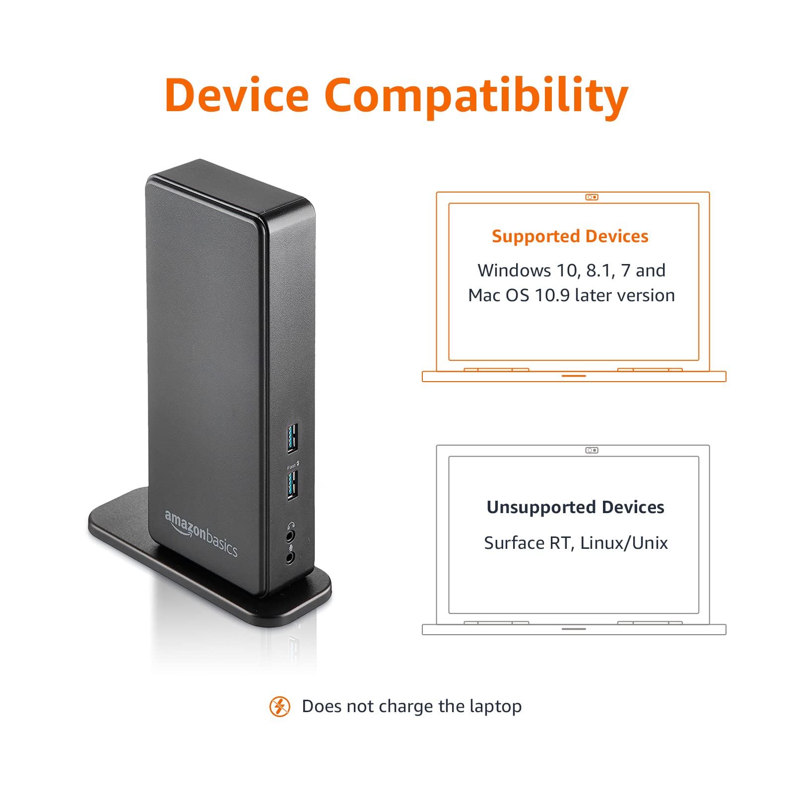 Amazon Basics USB 3.0 Universal Laptop Dual Monitor Docking Station, Black