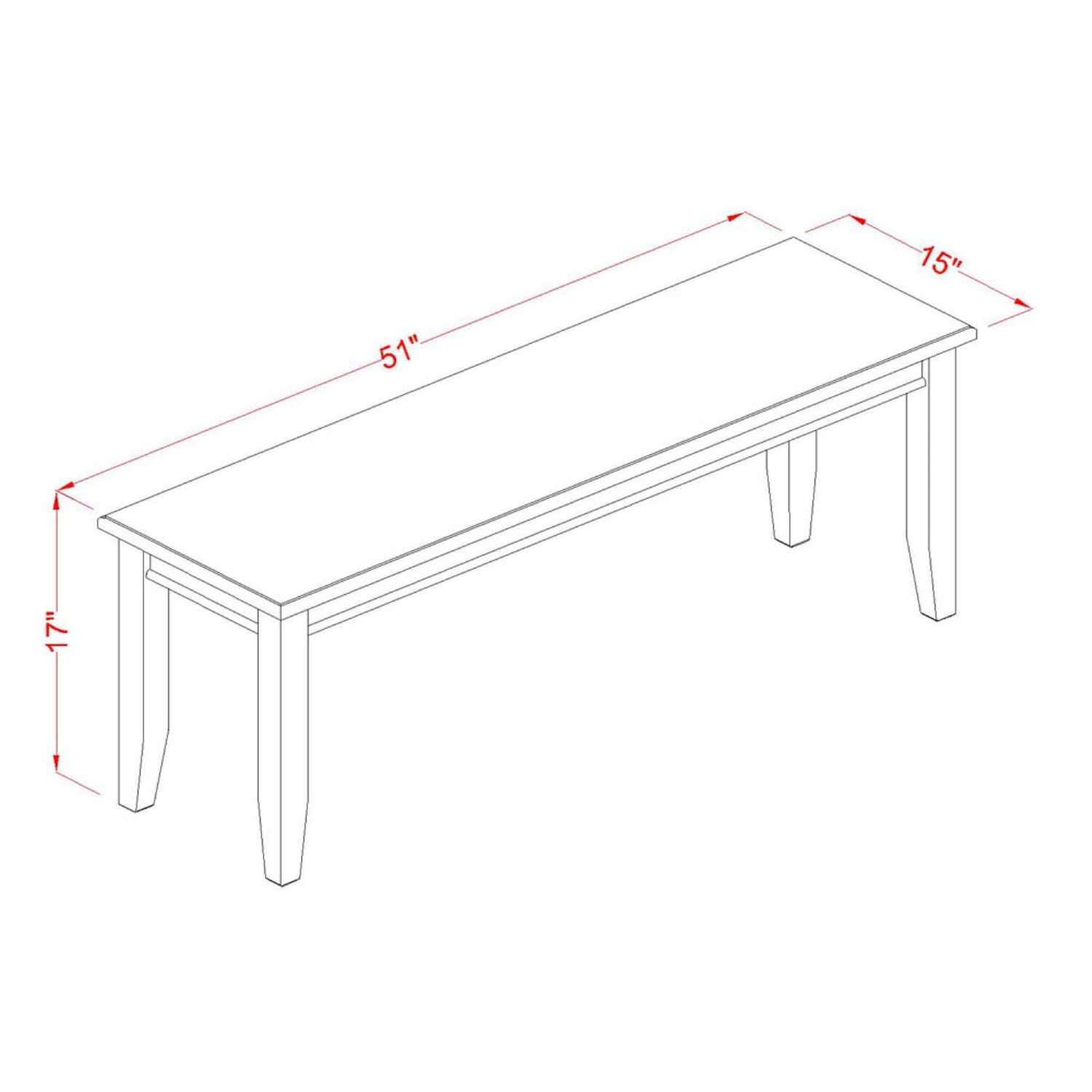 East West Furniture DUB-BLK-W Dudley Dining Bench with Wooden Seat, 51x15x17 Inch, Black