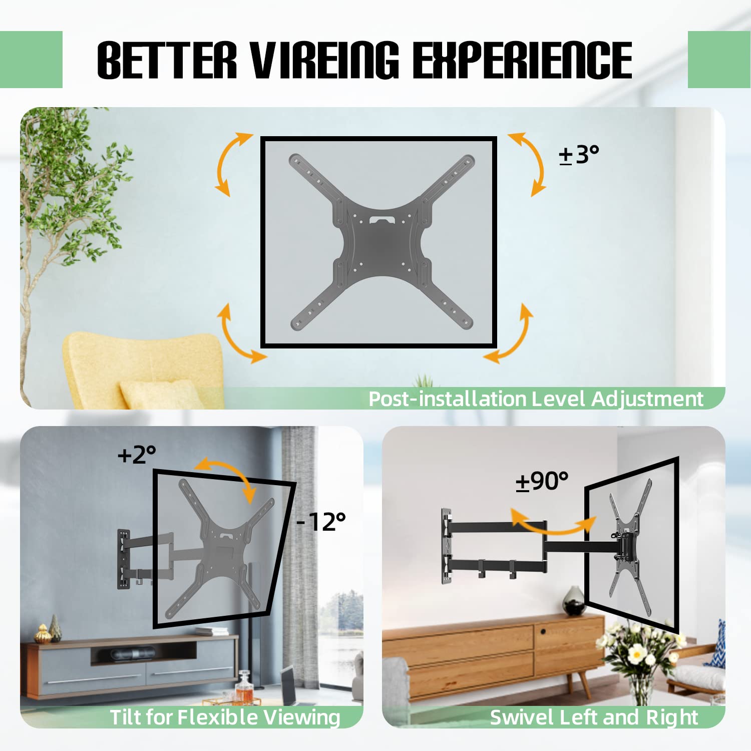 Mount Plus MP-L28-400 Long Arm Full Motion TV Wall Bracket with 28 inch Extension Articulating Arm | Fits Screen Sizes 23 to 55 Inch | VESA 400x400mm Compatible (28" Extension 19" to 55" TV)