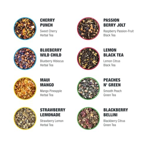 Tiesta Tea - Iced Tea Sampler Dry Flight Set | Loose Leaf | High to No Caffeine | Makes Cold Brew Iced Drink | Assorted Brew Sets with Herbal, Black, Fruit Blends & More | 8 Resealable Sample Pouches