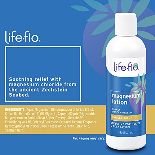 LIFE-FLO Magnesium Lotion w/Concentrated Magnesium Chloride | Calms & Rejuvenates Muscles & Mind | Vanilla Scent (8 oz, 2 pk)
