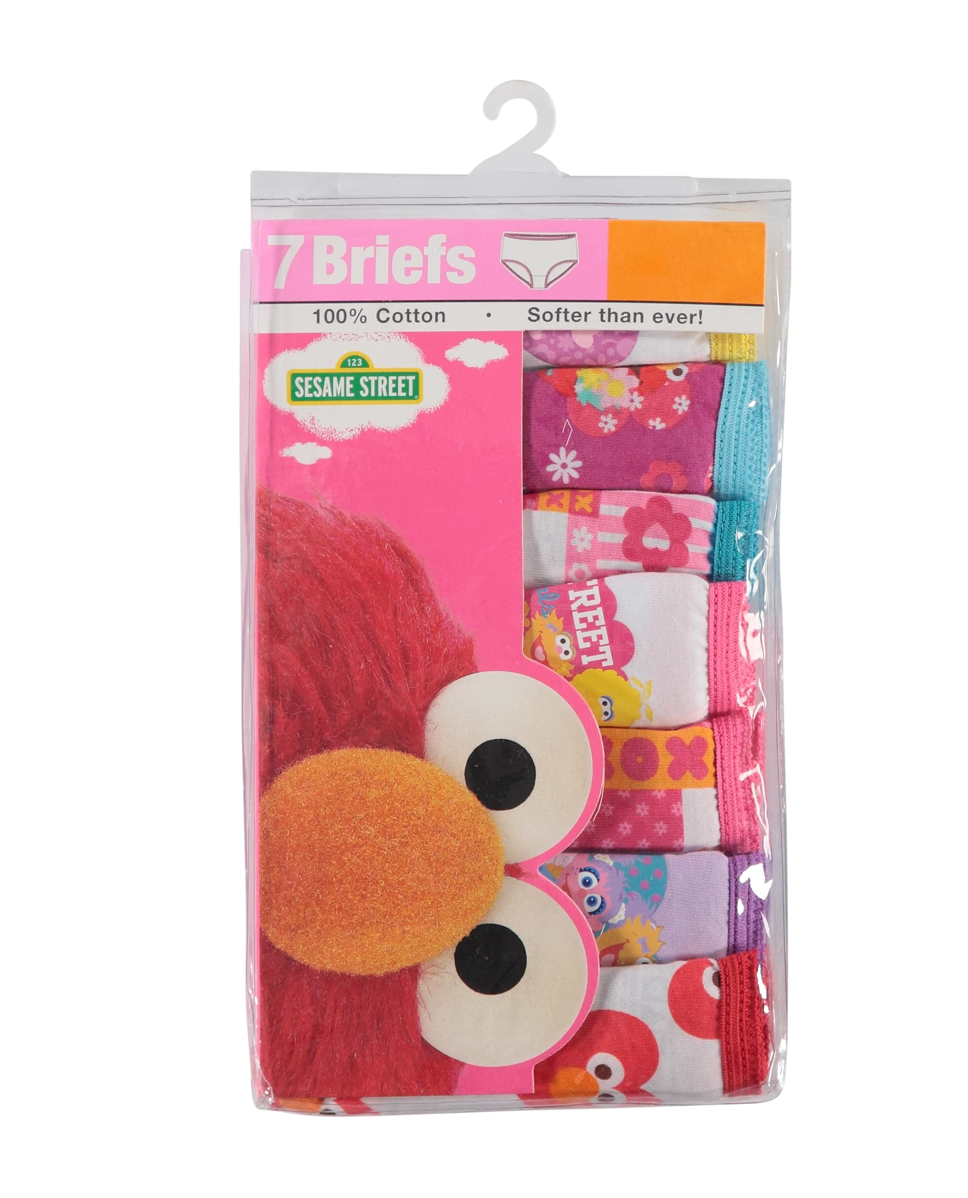 Sesame Street Girls' Toddler 100% Combed Cotton Panties Multipacks with Favorites Elmo, Cookie Monster & Big Bird in 18M, 2/3T, 4T, 7-Pack