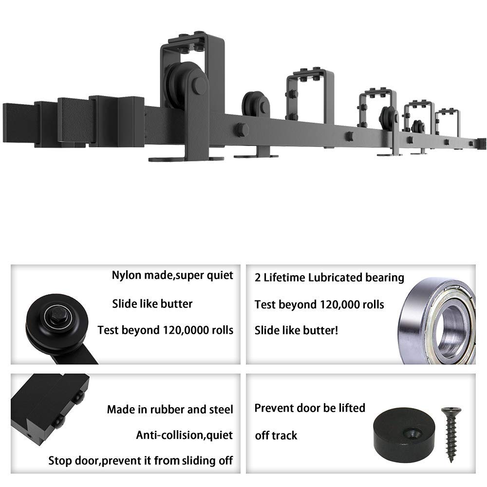 WINSOON Top Mount Double Bypass Barn Door Hardware 6.6 FT Track Double Door Kit, Overlapping, One-Piece Rail, Heavy Duty, Slide Smoothly Quietly, Easy Install, Fit Up to Two 39.6” Wide Door Panel