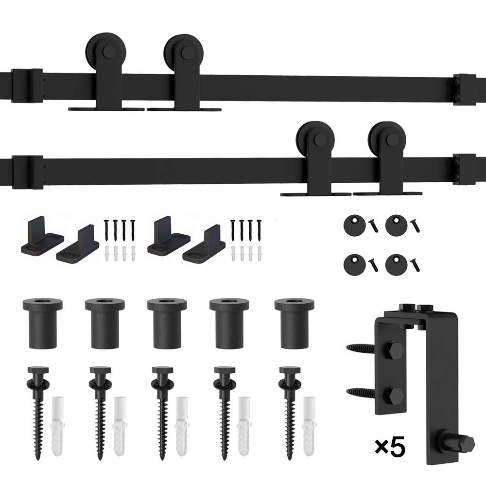 WINSOON Top Mount Double Bypass Barn Door Hardware 6.6 FT Track Double Door Kit, Overlapping, One-Piece Rail, Heavy Duty, Slide Smoothly Quietly, Easy Install, Fit Up to Two 39.6” Wide Door Panel