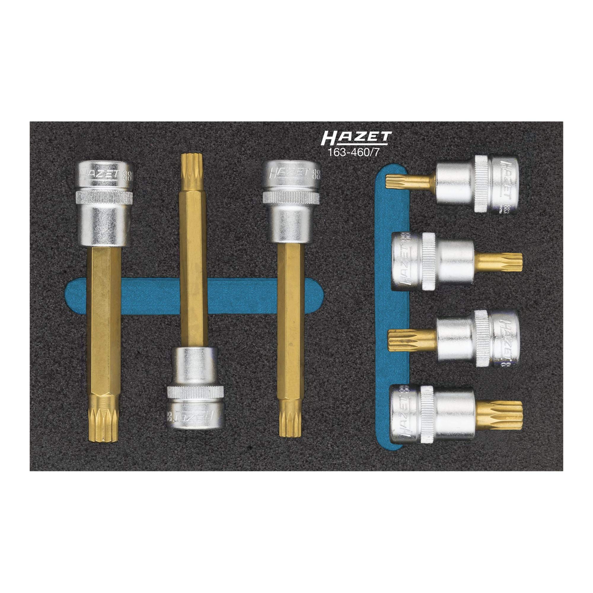 Hazet Screwdriver Bit Socket Set, Square Hollow 10 mm x 80 mm XZN Drive Profile Spline CVD Tin Coated, 460/7 – Pack of 1