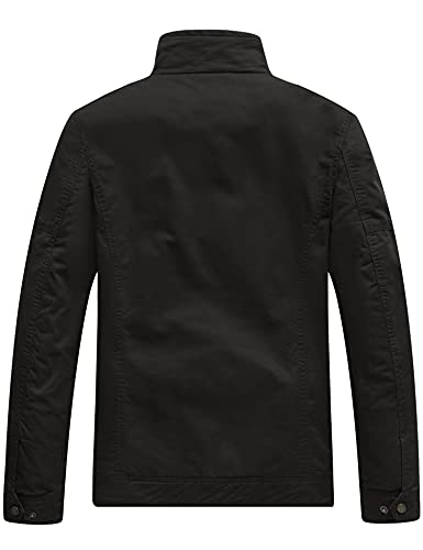 WenVen Men's Military Canvas Work Jackets and Coats (Black, Medium)