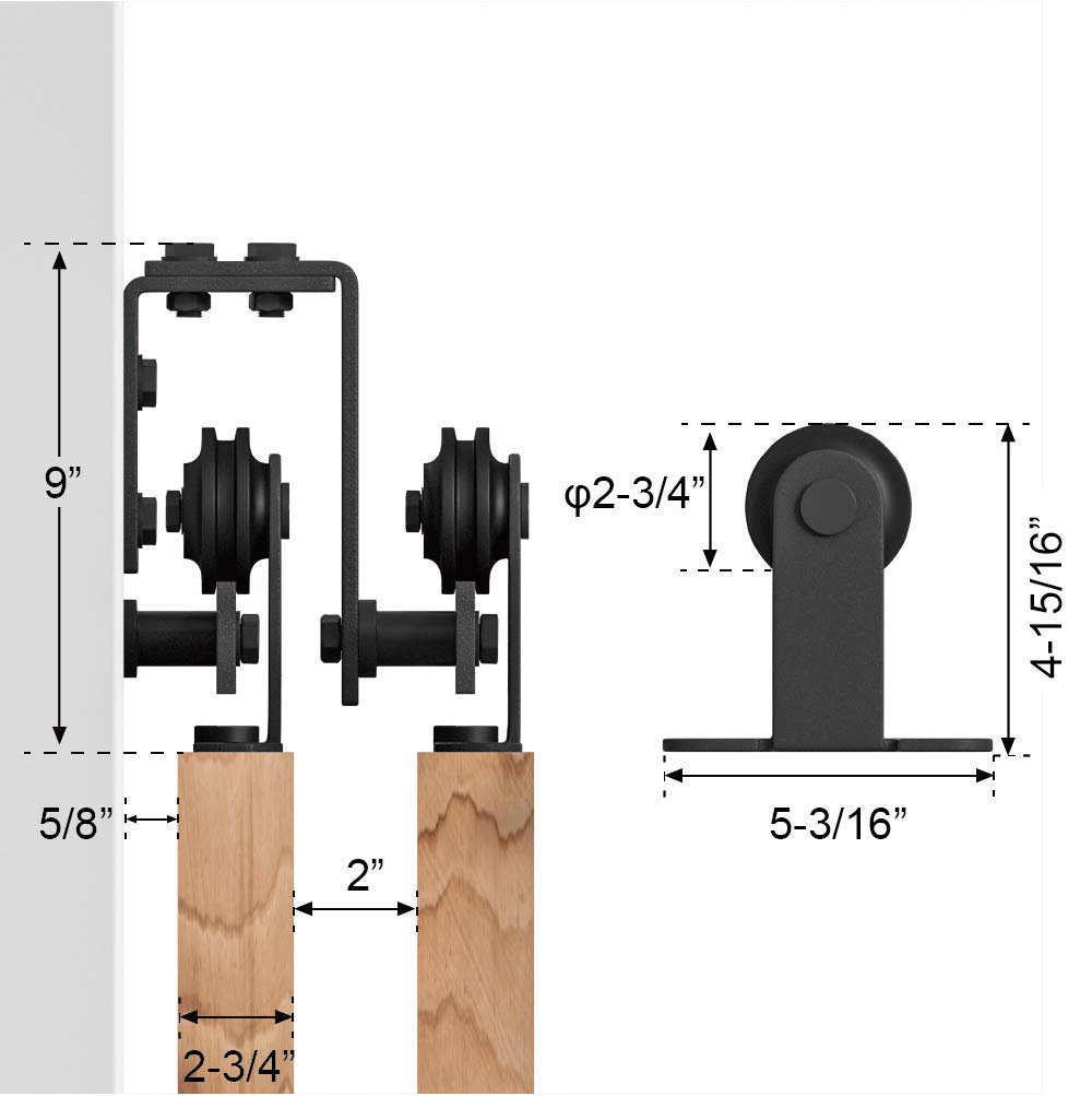 WINSOON Top Mount Double Bypass Barn Door Hardware 6.6 FT Track Double Door Kit, Overlapping, One-Piece Rail, Heavy Duty, Slide Smoothly Quietly, Easy Install, Fit Up to Two 39.6” Wide Door Panel