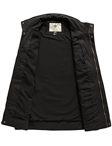 WenVen Men's Military Canvas Work Jackets and Coats (Black, Medium)