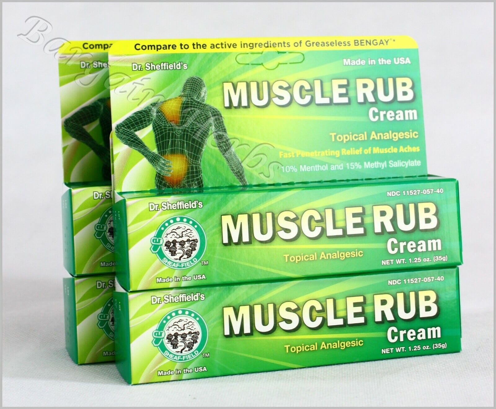Analgesic Muscle Rub Cream Generic for Bengay Greaseless 1.25 oz. 3 PACK by Dr. Sheffield's