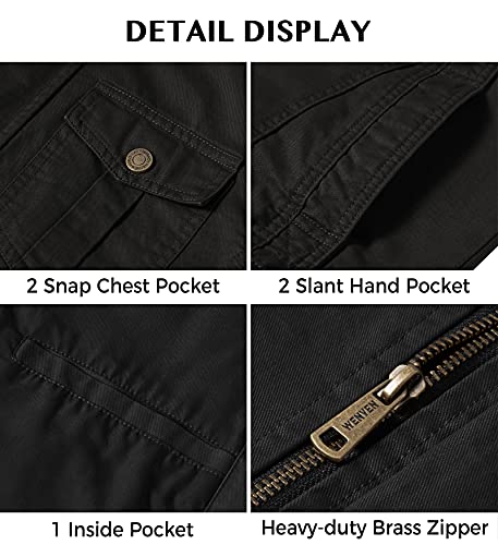 WenVen Men's Military Canvas Work Jackets and Coats (Black, Medium)