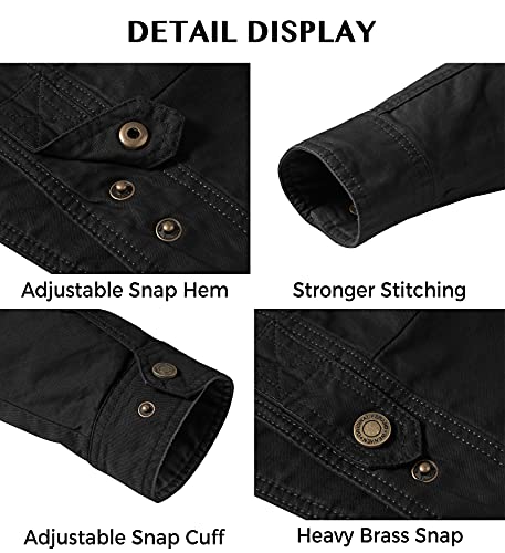 WenVen Men's Military Canvas Work Jackets and Coats (Black, Medium)