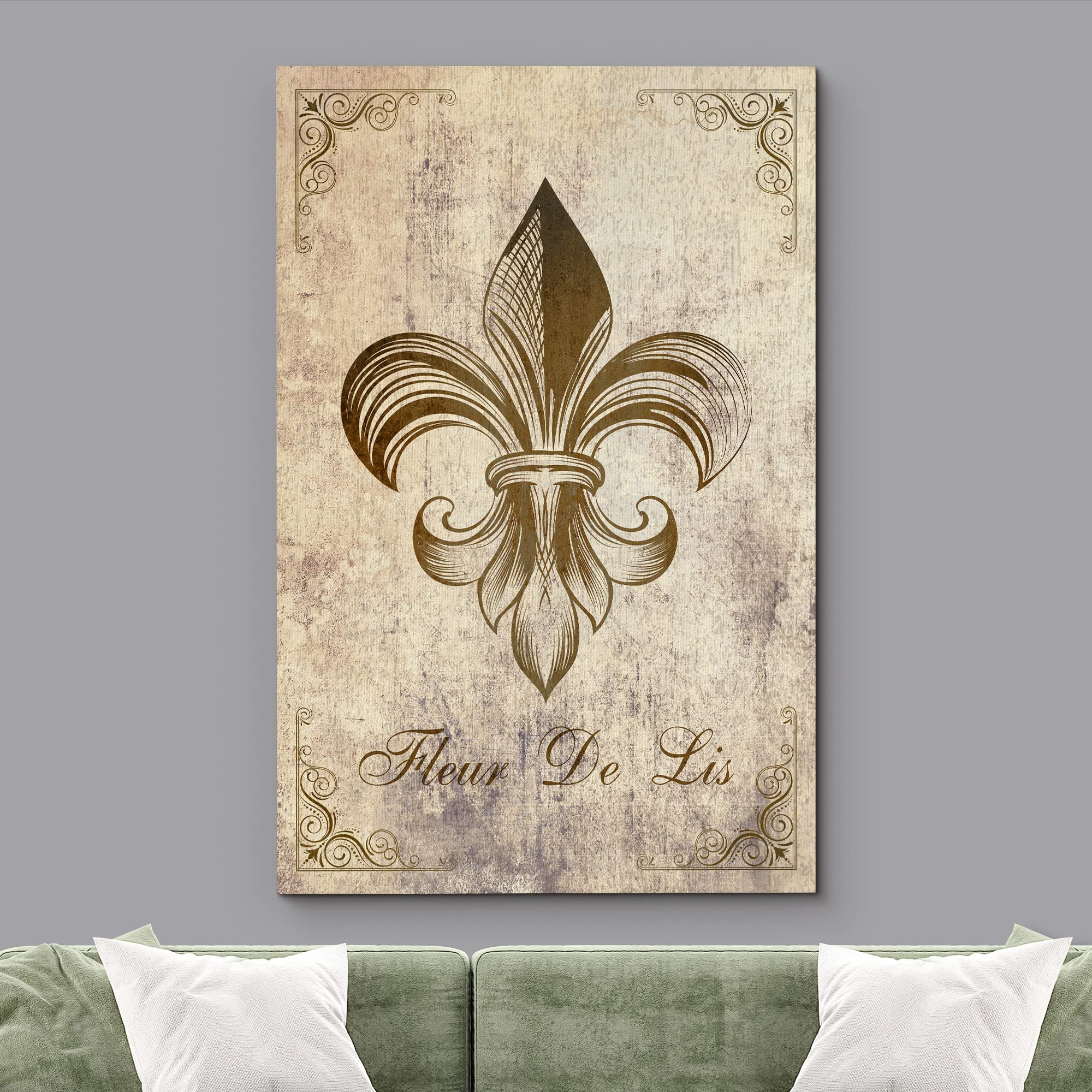 wall26 - Canvas Wall Art - Fleur De Lis Flower on Vintage Abstract Background - Gallery Wrap Modern Home Art | Ready to Hang - 16x24 inches