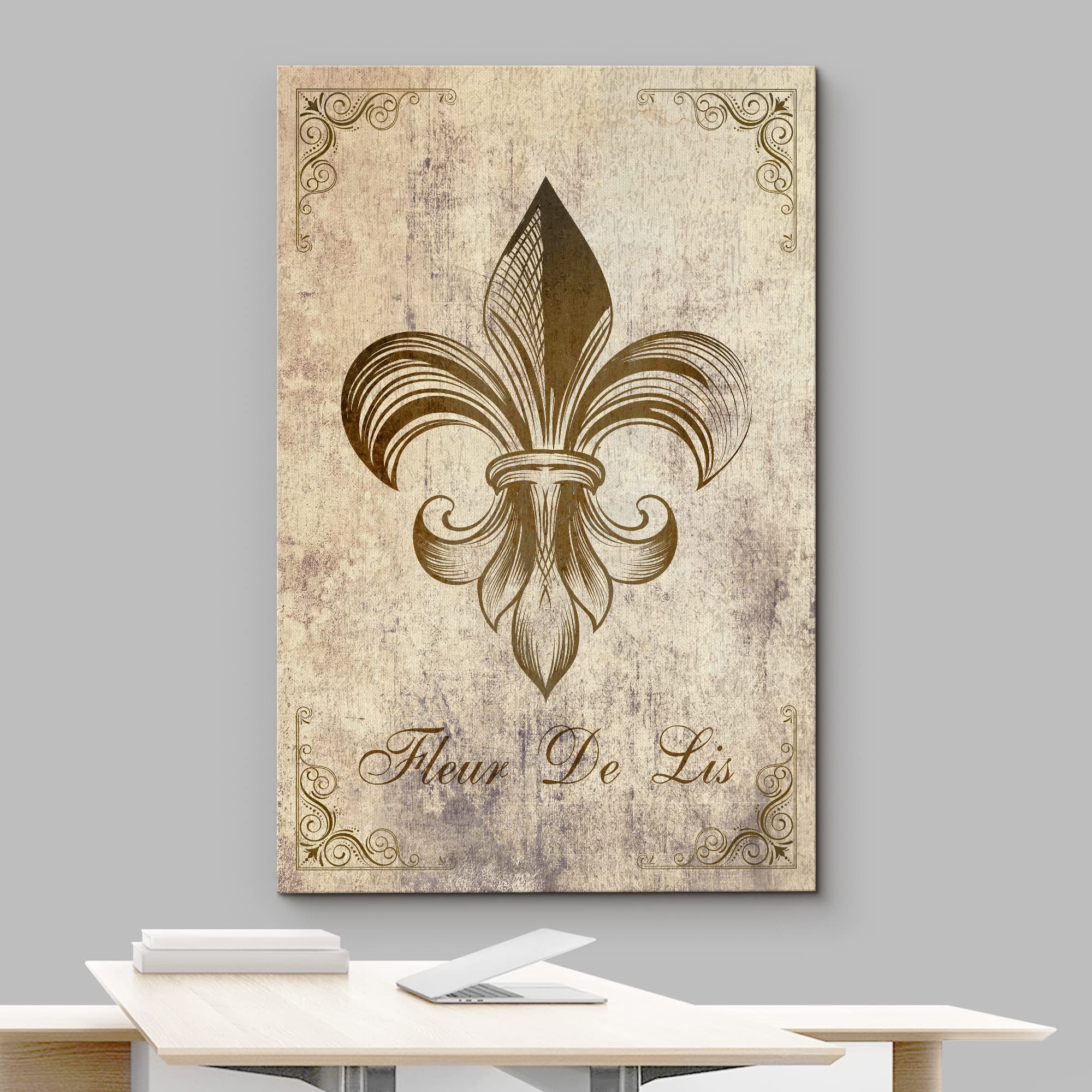 wall26 - Canvas Wall Art - Fleur De Lis Flower on Vintage Abstract Background - Gallery Wrap Modern Home Art | Ready to Hang - 16x24 inches