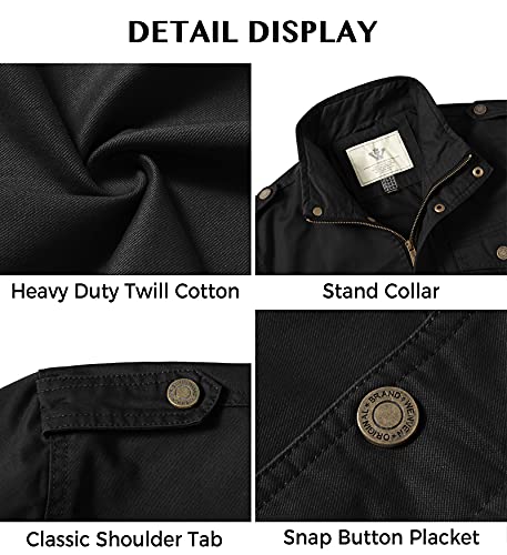 WenVen Men's Military Canvas Work Jackets and Coats (Black, Medium)