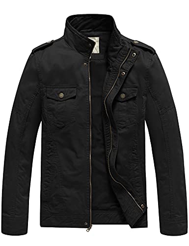WenVen Men's Military Canvas Work Jackets and Coats (Black, Medium)