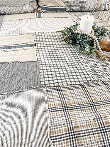 Piper Classics Mill Creek Queen Quilt, 90 x 90, Modern Farmhouse Style Bedding, Country Quilted Patchwork Bedding Grain Sack Stripe, Ticking & Plaid Fabrics, 100% Cotton …